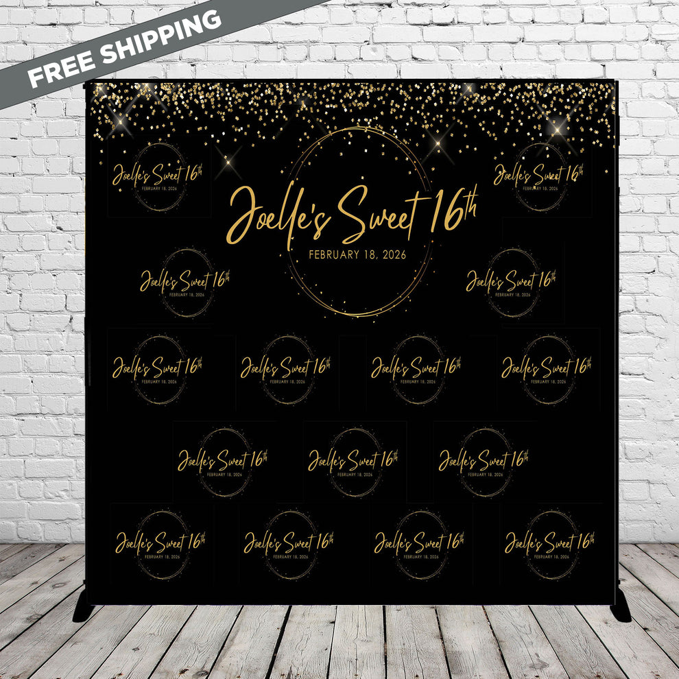 Black and Gold Sweet 16 Step and Repeat, Sweet 16 Backdrop – Dream ...