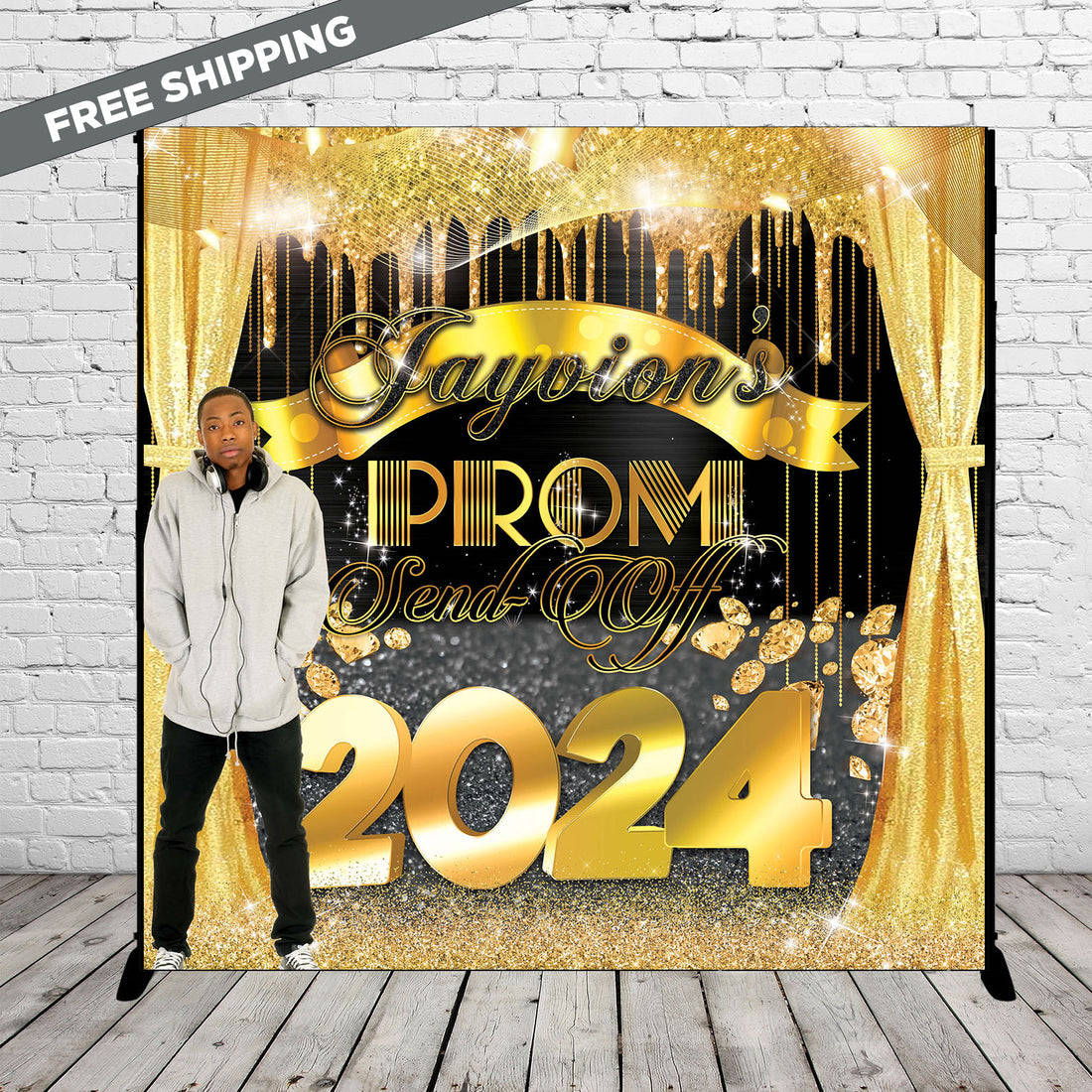 2024 Prom Step and Repeat, Black and Gold, Prom Send Off Backdrop ...