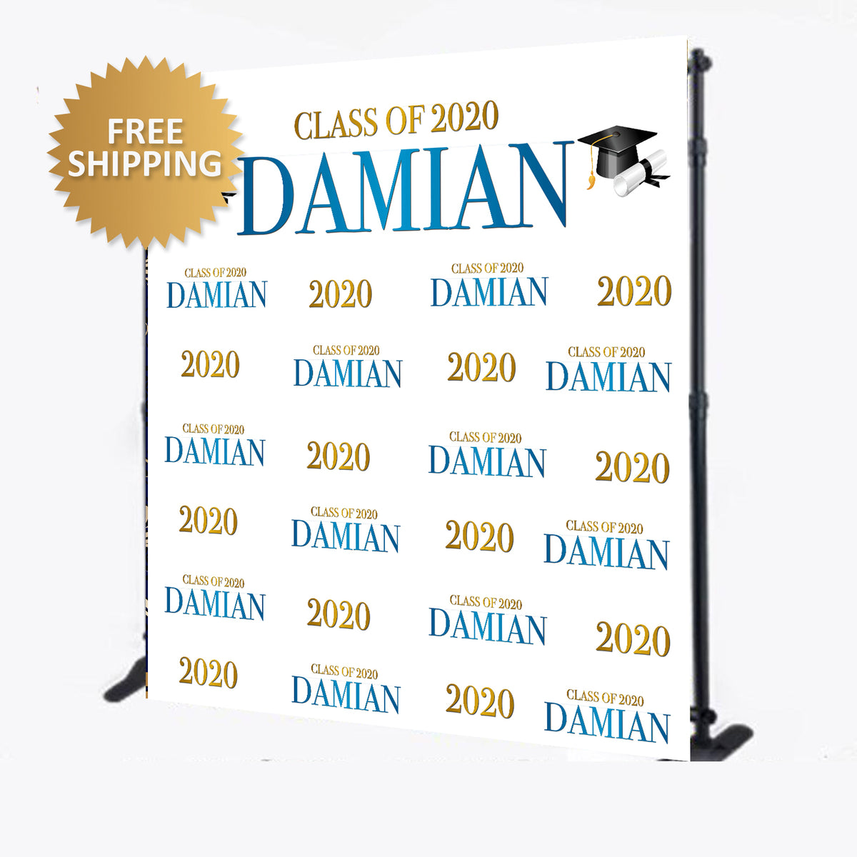 Class of 2020 Graduation Blue and Gold Custom step and repeat backdrop ...