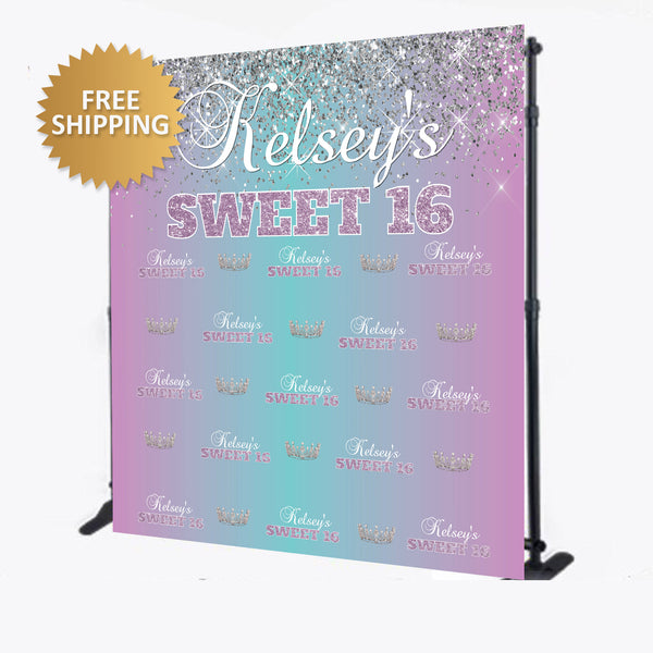 Sweet 16 Lavender and Teal Custom Step and Repeat backdrop – Dream ...
