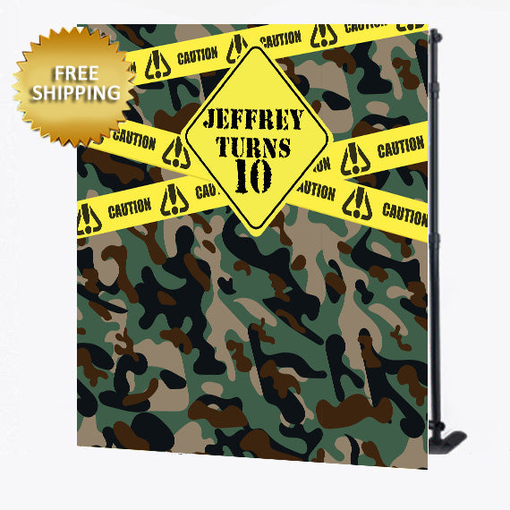 Camouflage Army Caution Birthday Custom Step and Repeat Backdrop ...