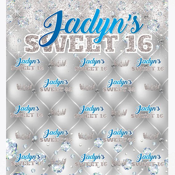Sweet 16 Silver Diamonds Custom Step and Repeat Backdrop – Dream Design ...