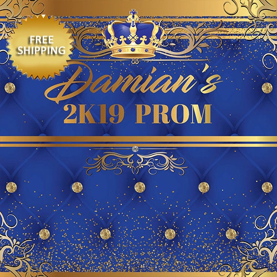Royal blue and gold Prom step and repeat backdrop – Dream Design Group