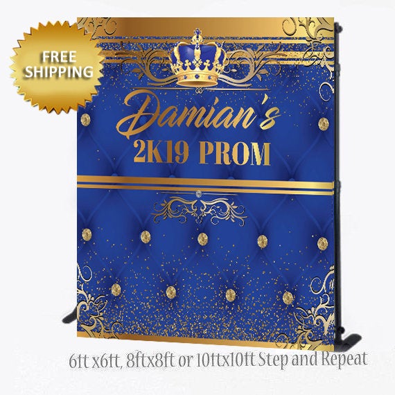 Royal blue and gold Prom step and repeat backdrop – Dream Design Group