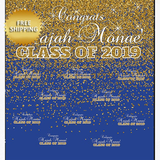 Graduation Class of 2020 Blue and Gold step and repeat backdrop – Dream ...